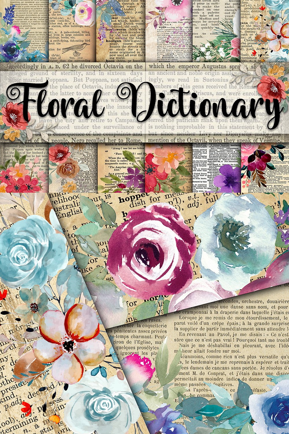 Floral Dictionary Digital Paper