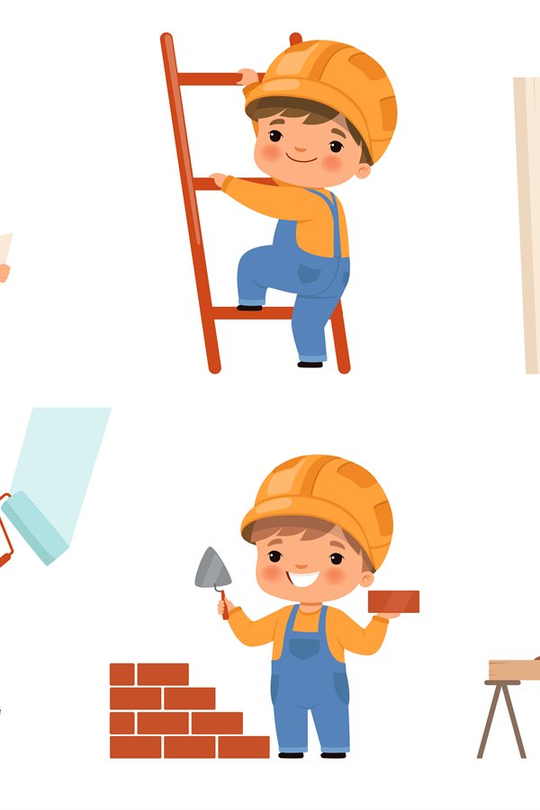 Little builders. Kids construction childrens making some wor