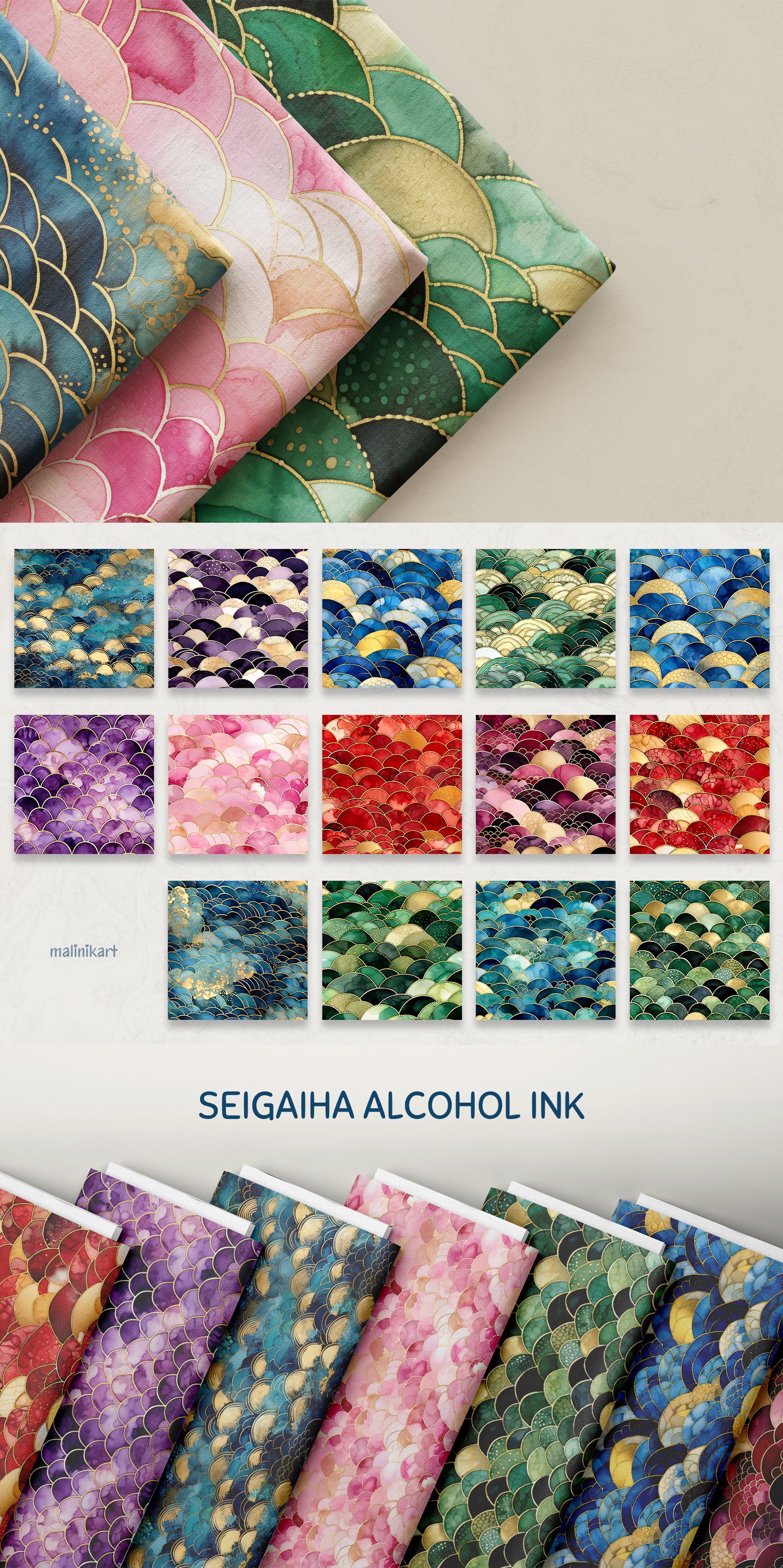 Seigaiha alcohol ink seamless patterns