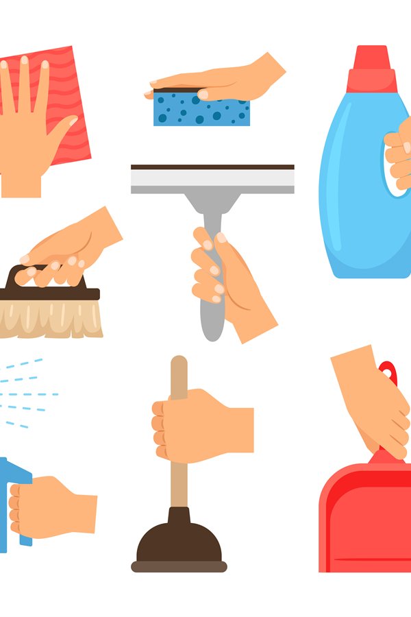Hands with household equipment