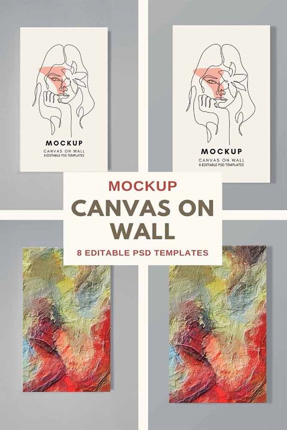 Canvas On Wall Mockup - 8 PSD Templates