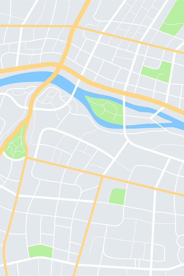 City map. Town streets with park and river. Downtown gps nav