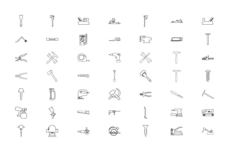 Hand tools black color set outline style