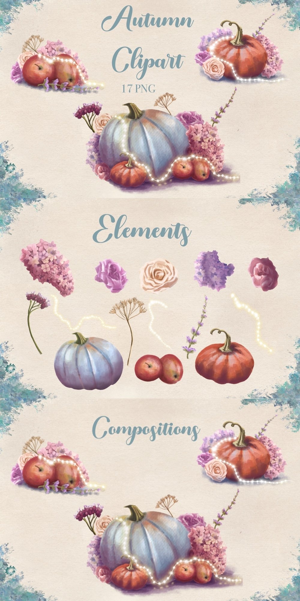 Autumn pumpkins watercolor clipart, Fall clipart PNG
