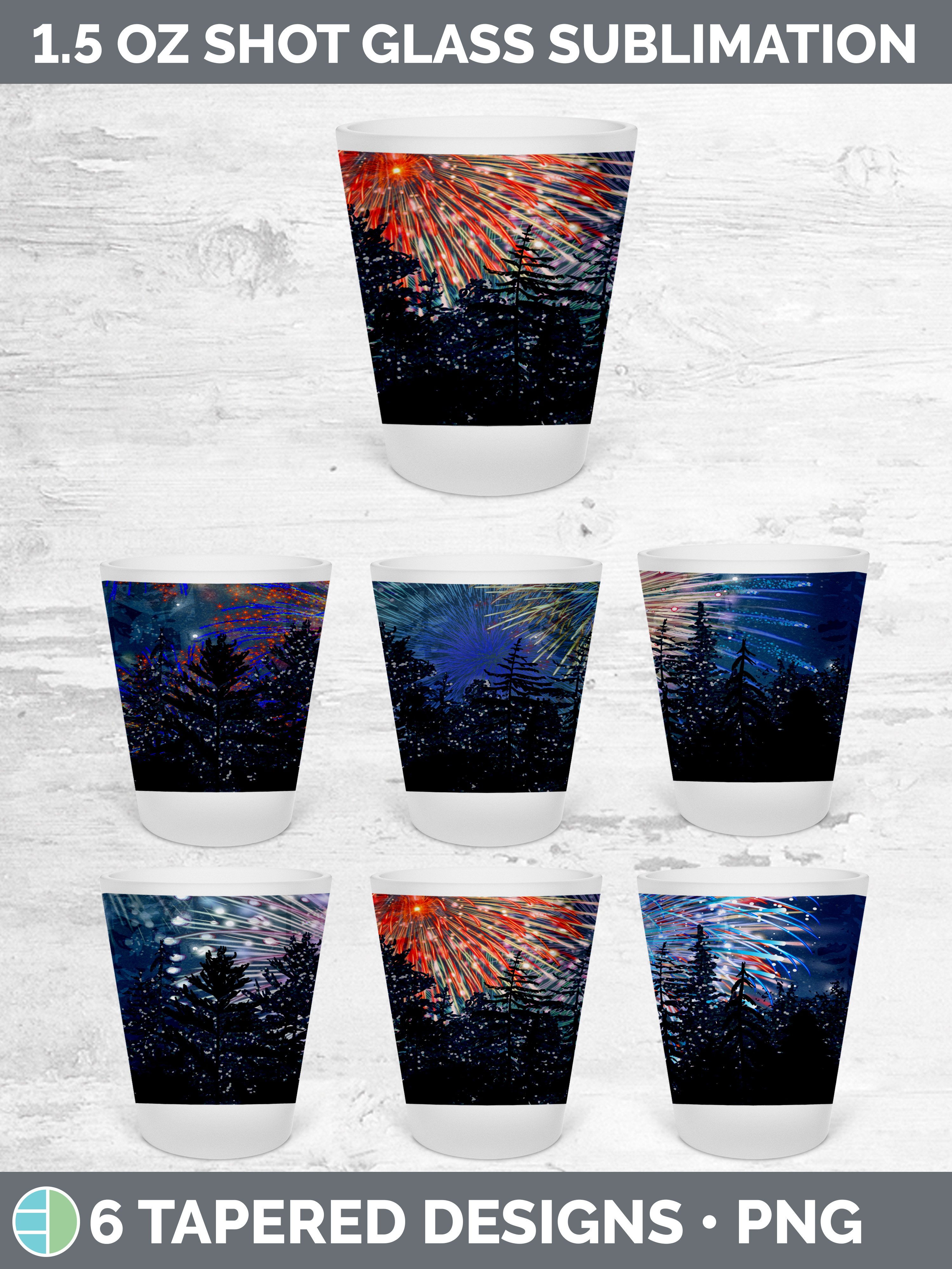 Patriotic Fireworks Shot Glass Sublimation | Tapered Shot Gl