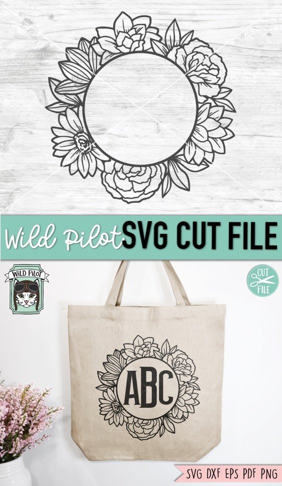 Flower Circle Monogram Frame SVG File