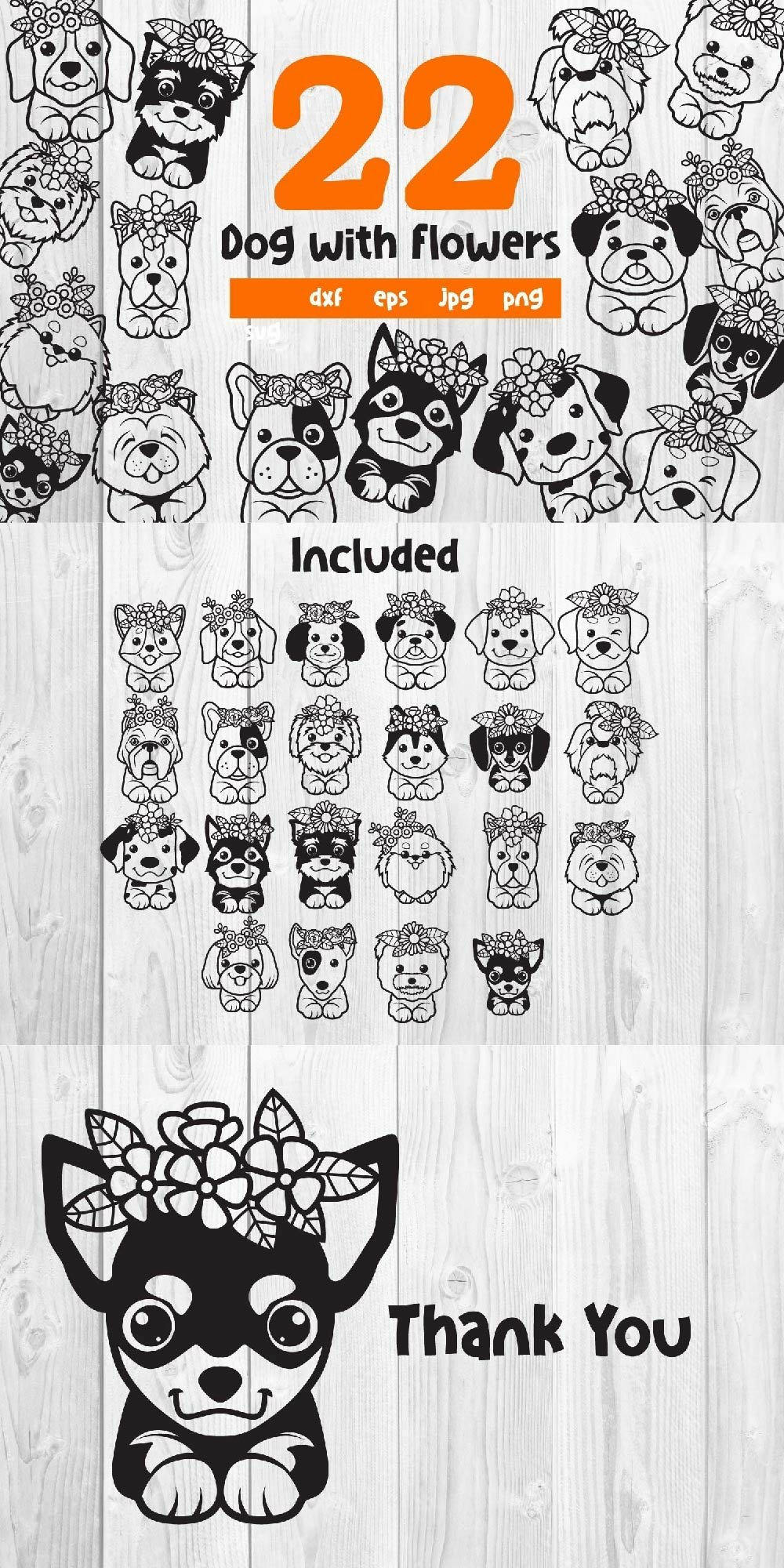 22 Dog with flowers svg Bundle