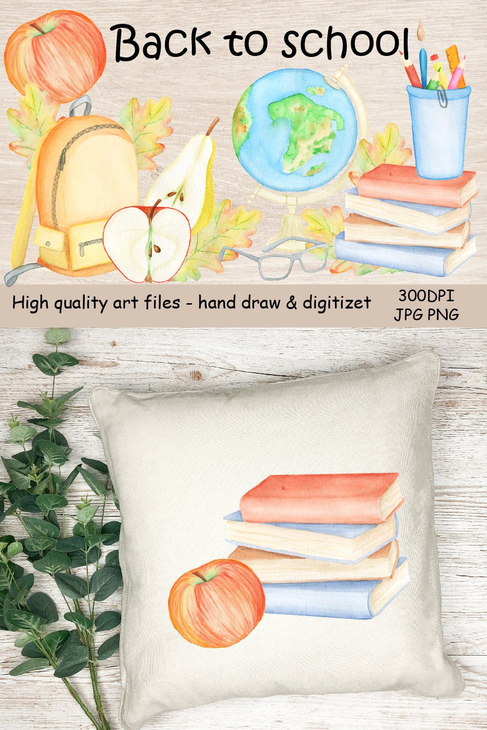 Watercolor Clipart Back to School.Autumn Illustration sub