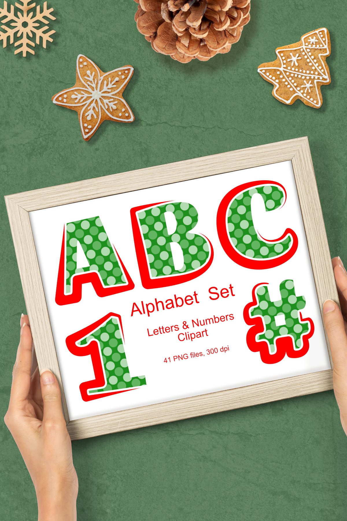 Red Green Christmas Polka Dots Alphabet and Numbers Clipart