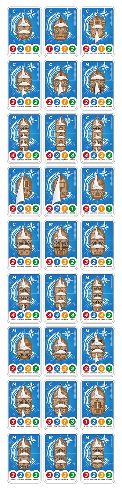 A set of playing cards with sailing ships.