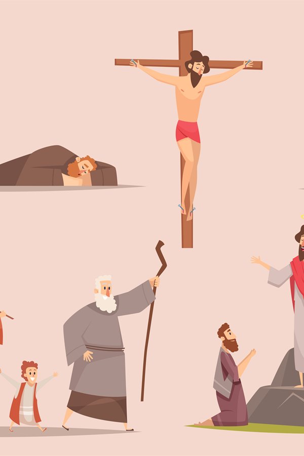 Christian characters. Spiritually antique journey holy bible