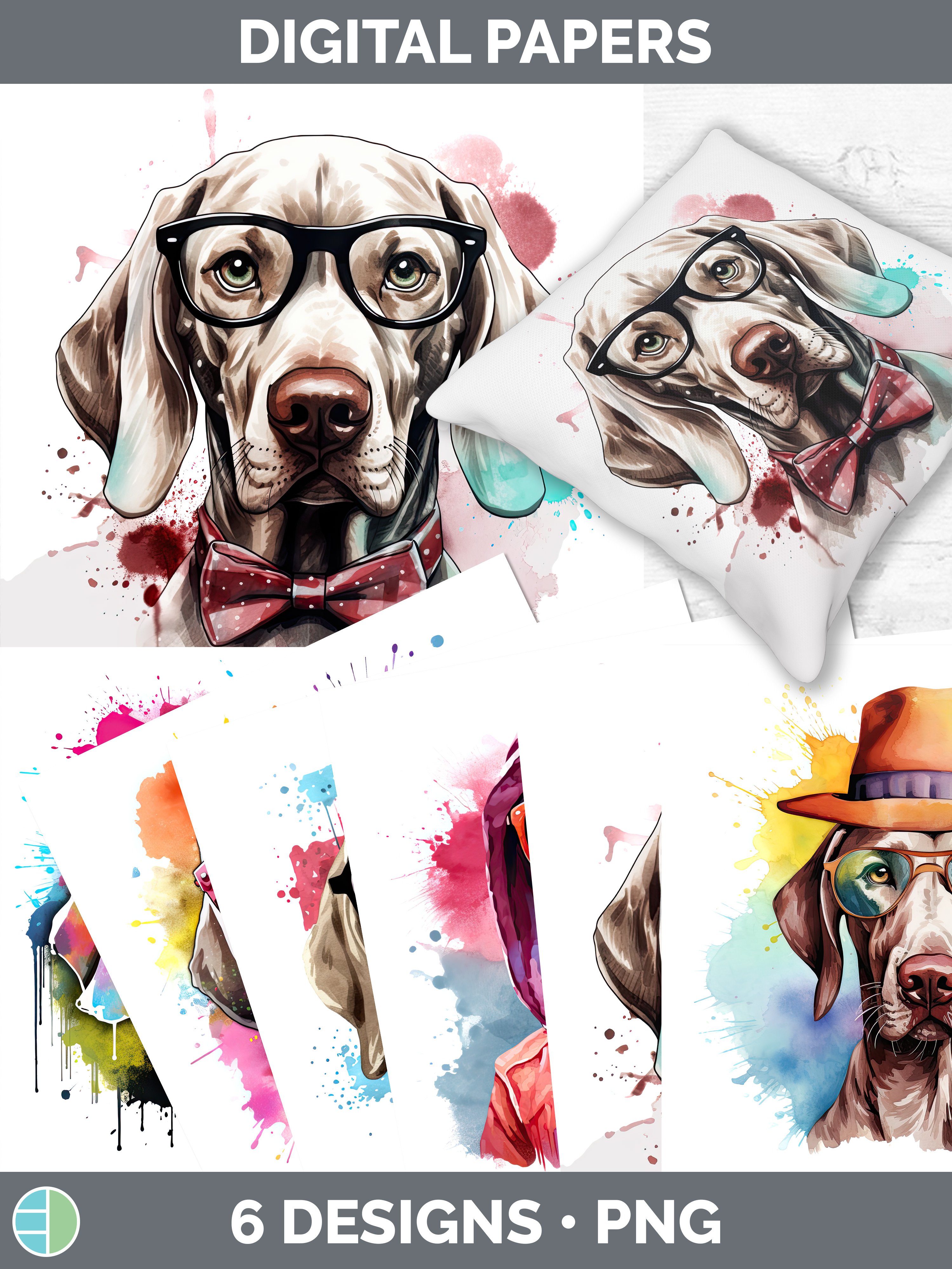 Hipster Weimaraner Dog Paper Backgrounds | Digital Scrapbook