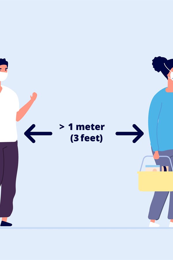 Safe distance. Social precautions, queue people group in pro