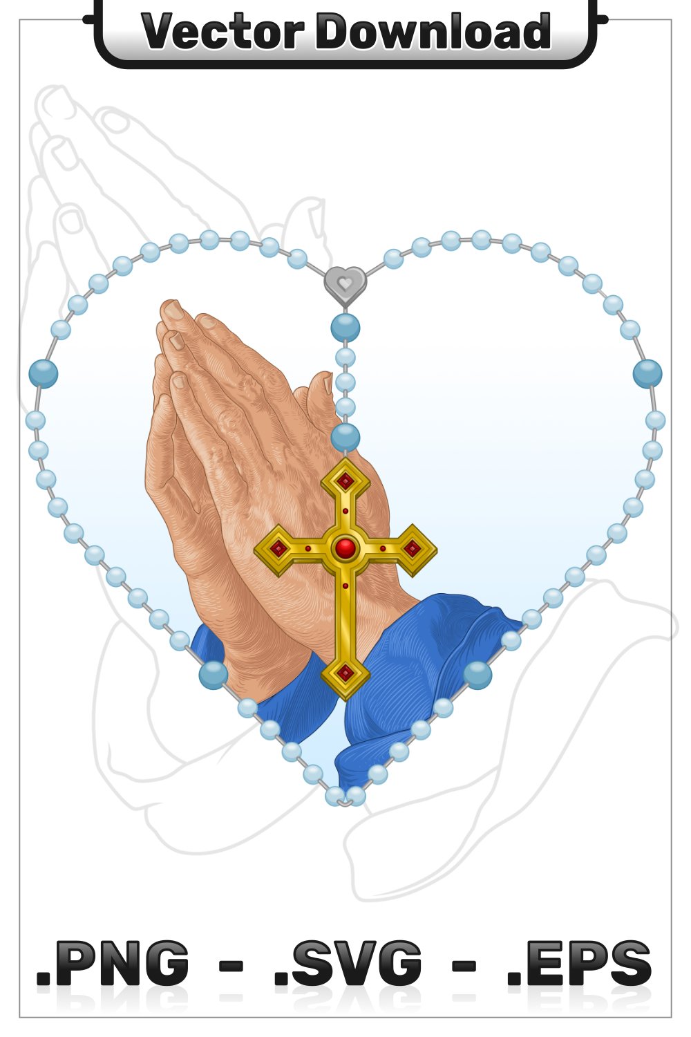 Vector Design of Praying Hands with Heart Shaped Rosary
