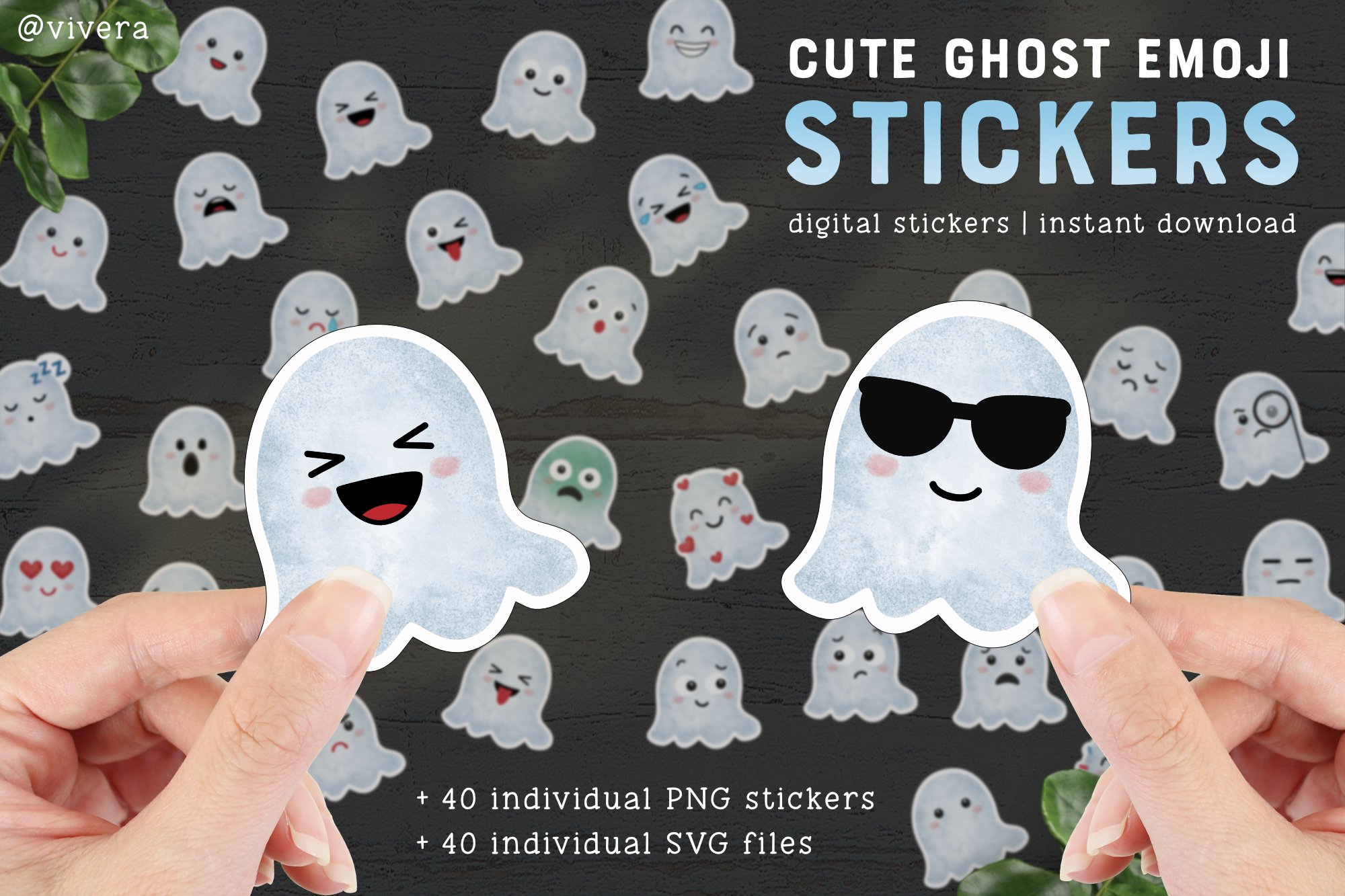 Cute Ghost Emoji | Printable Halloween Stickers| PNG SVG