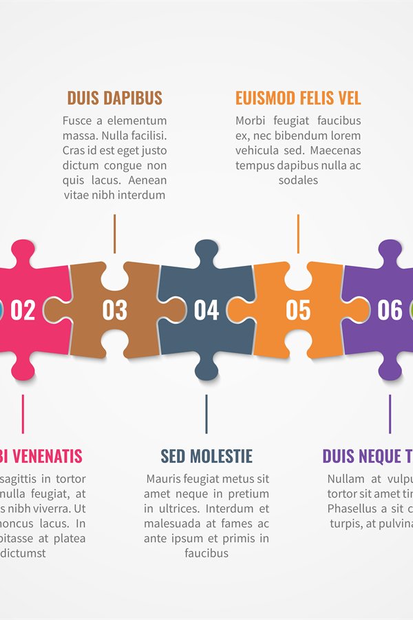 Puzzle timeline. Infographic with options, diagram with sect