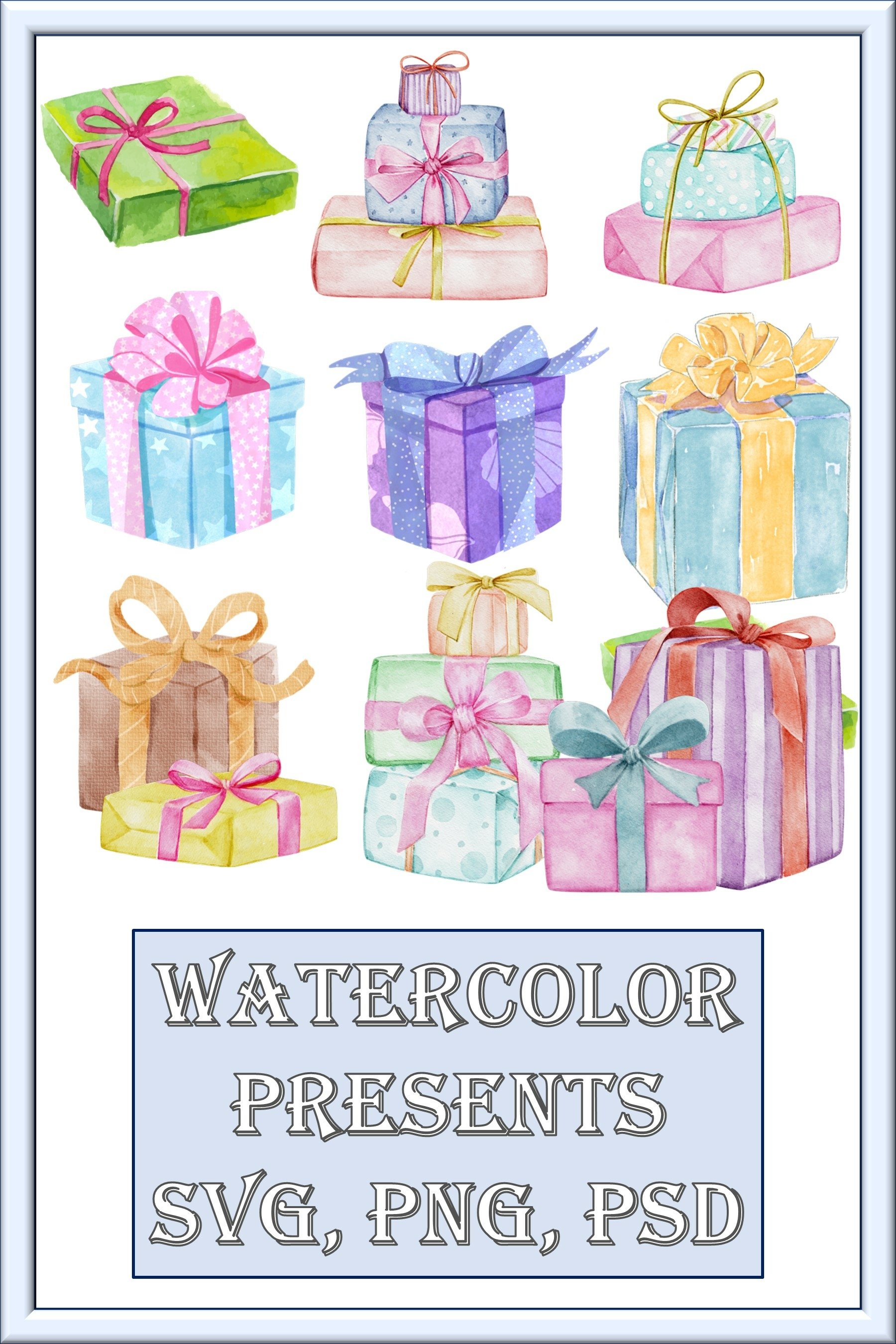 Watercolour Presents Clipart Sublimation Set SVG, PNG, PSD