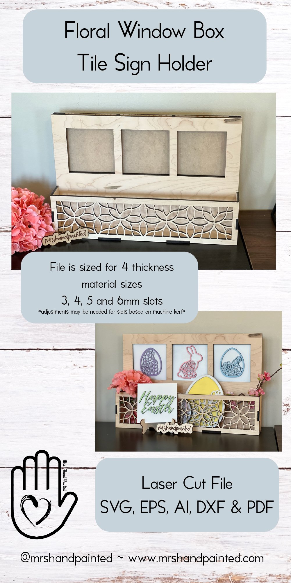 3 slot Floral Window Box Sign Holder / Leaning Ladder