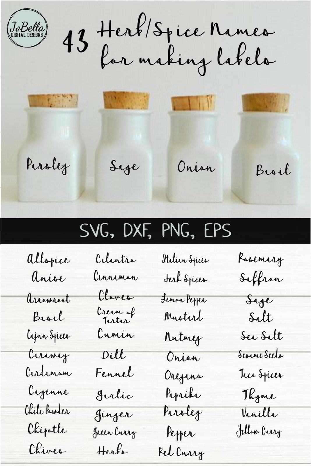 Farmhouse Herb and Spice SVG Bundle | 43 Words for Labels