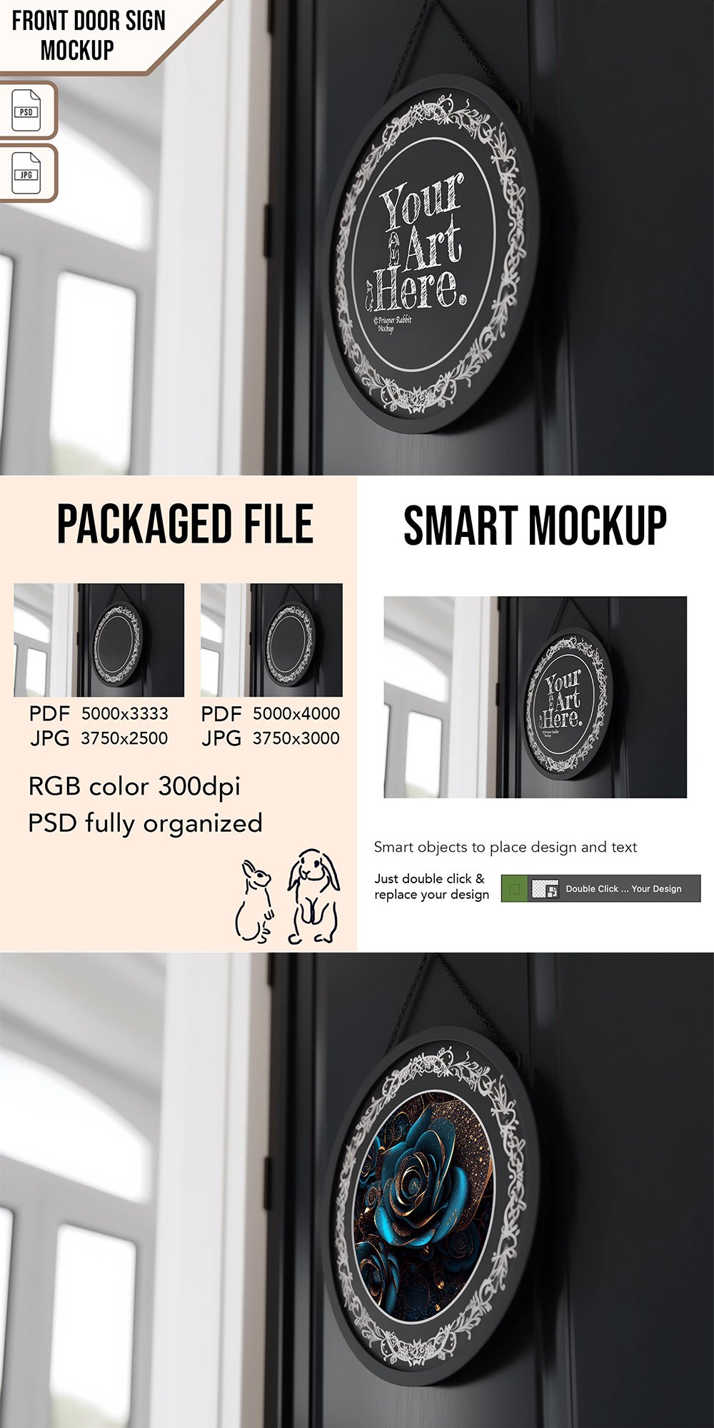 Front Door Sign Smart Mockup PSD & JPG Template Graphic