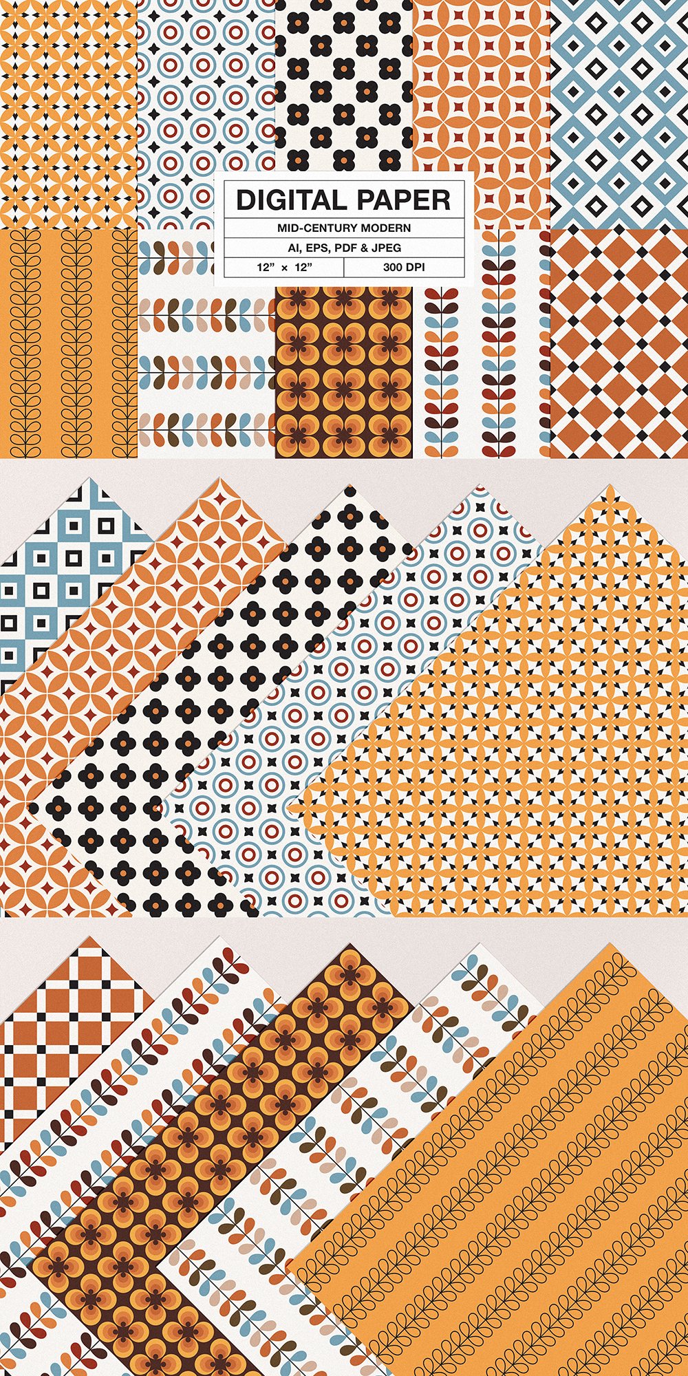 Mid-Century Modern Digital Paper | Retro (2280122)