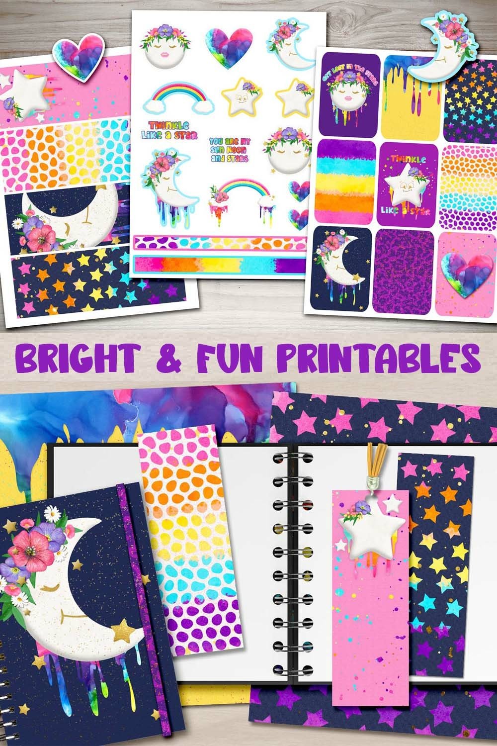 Watercolour Rainbow Printable Stickers and Bookmarks