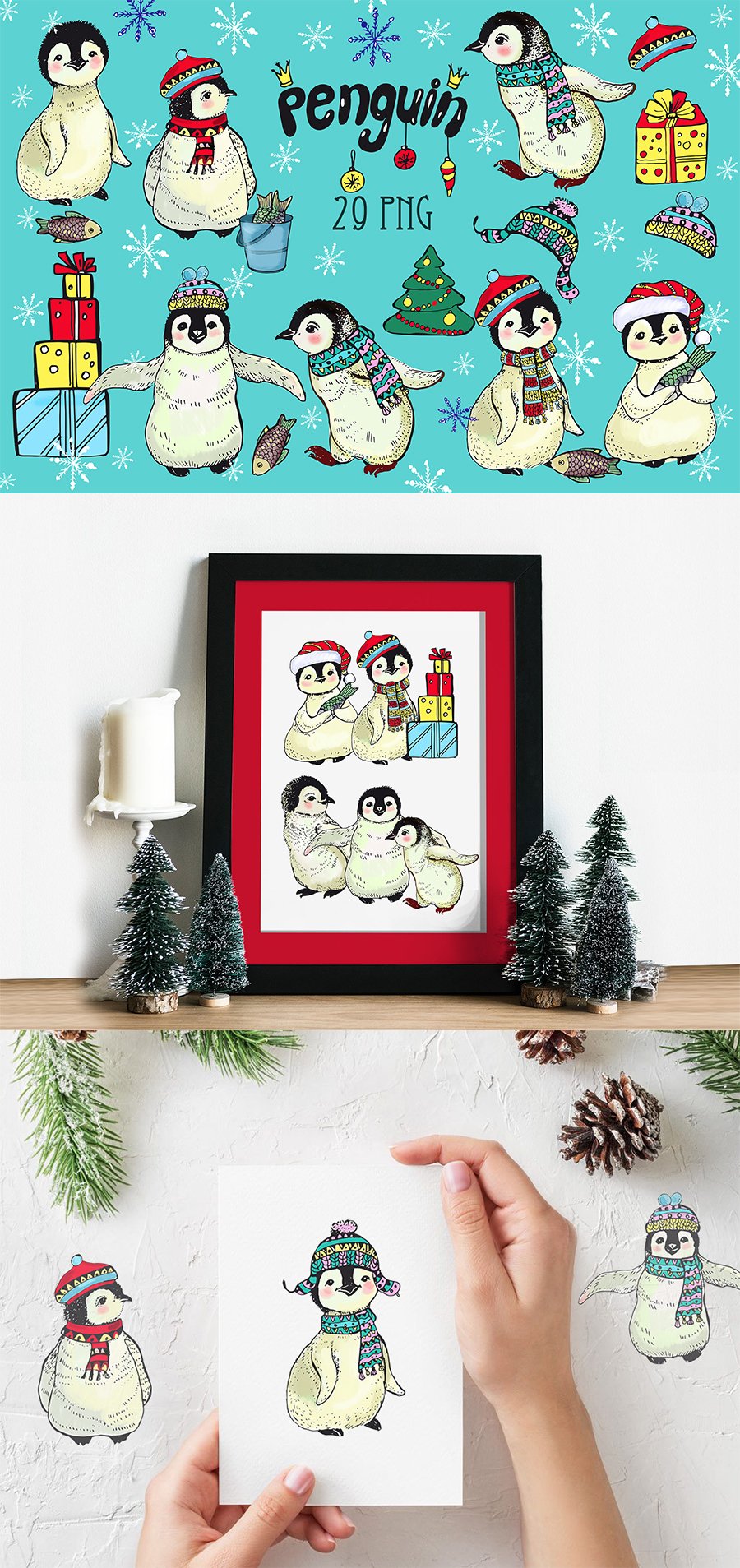 Penguin Animal Clipart, digital christmas