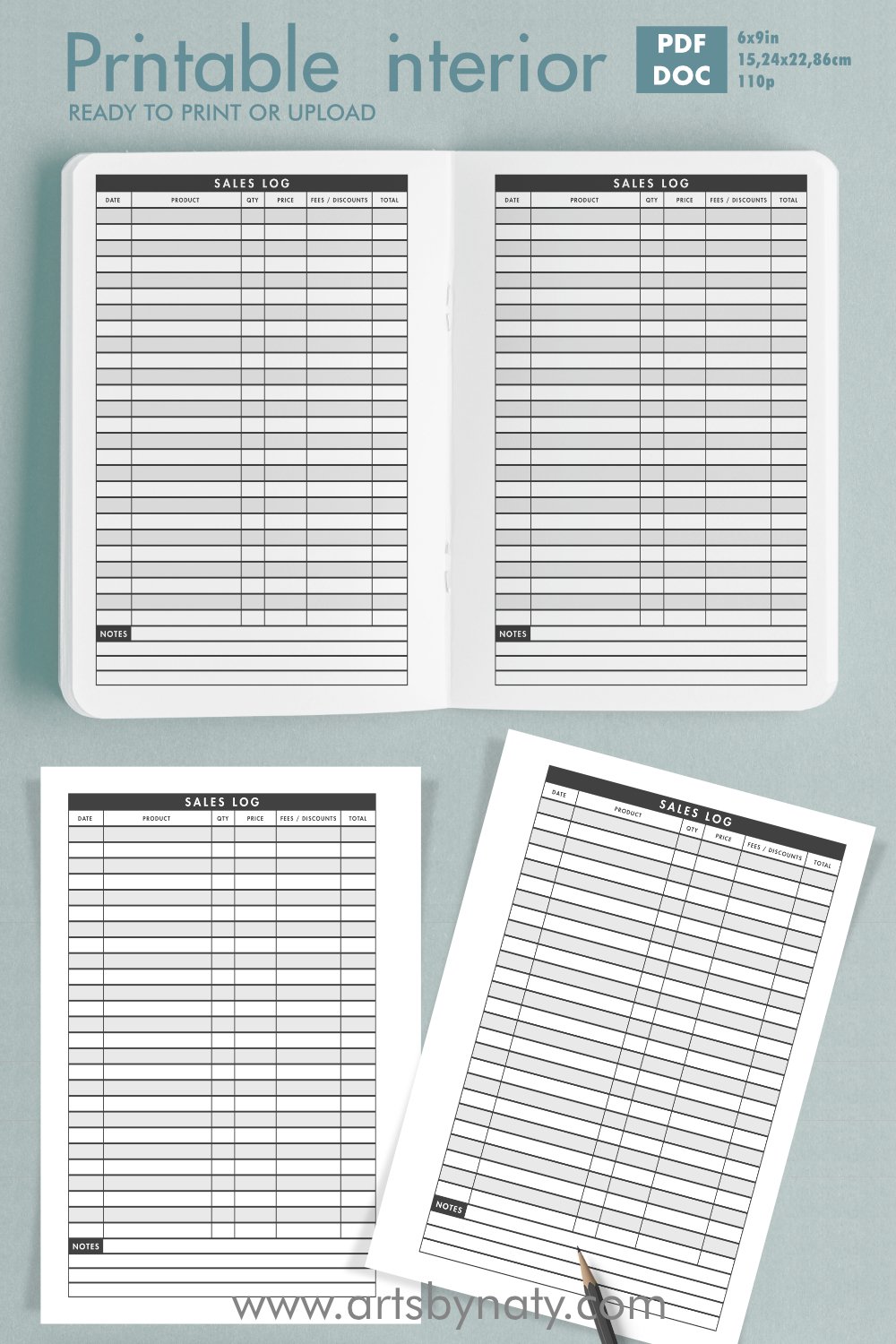Daily sales log printable KDP notebook.