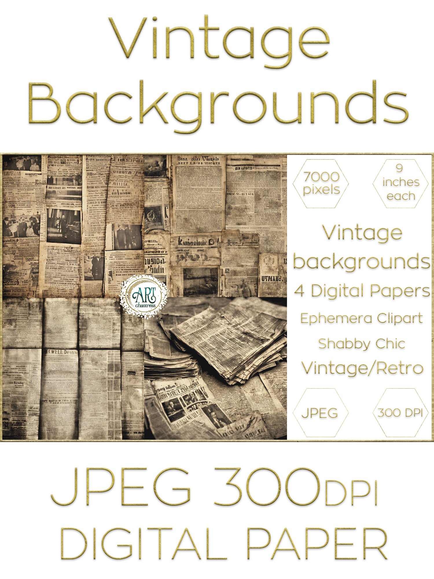 Vintage Retro Old Newspapers Digital Papers (3213064)