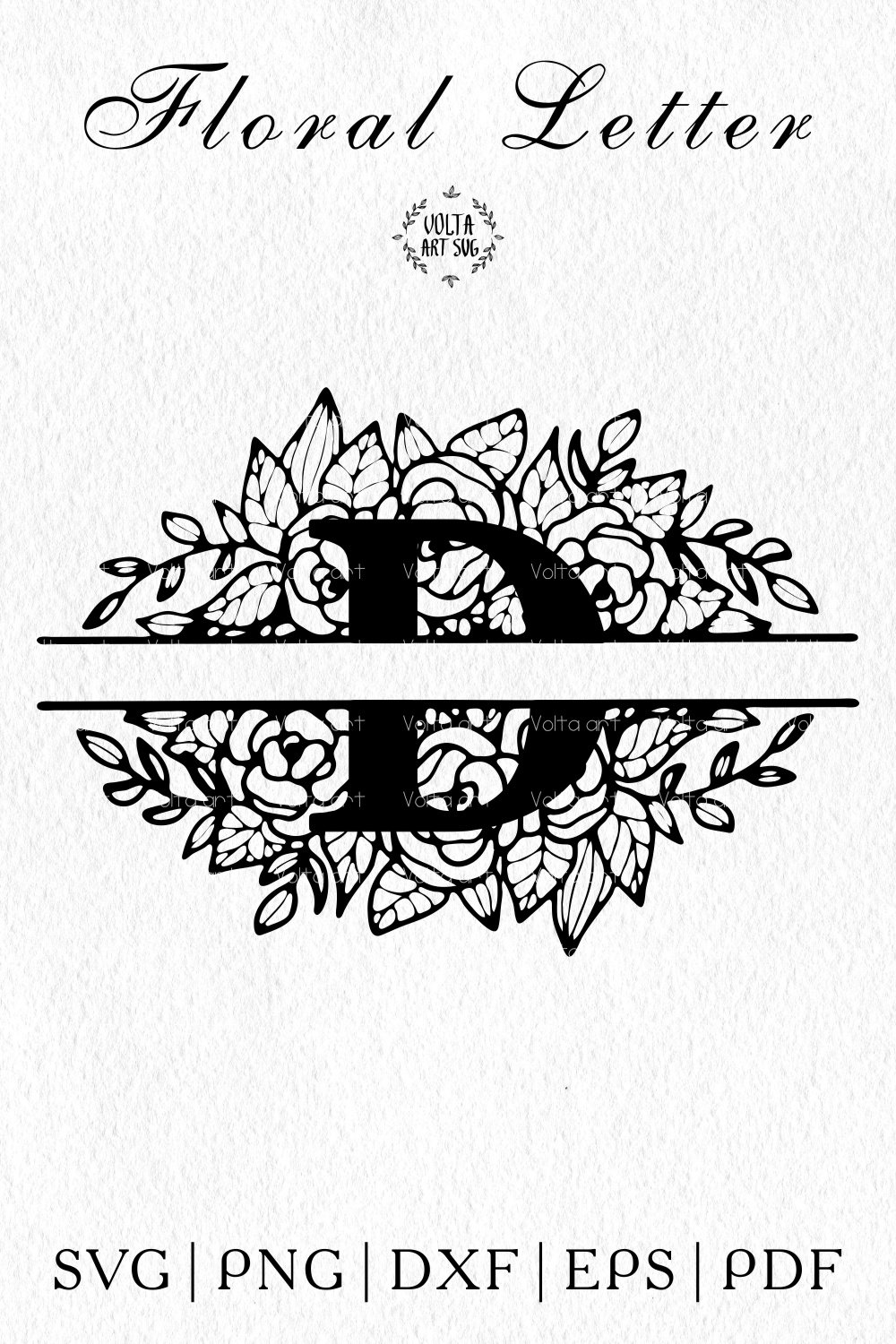 Floral Letter D svg, Flower Letter D, Split Monogram Letter