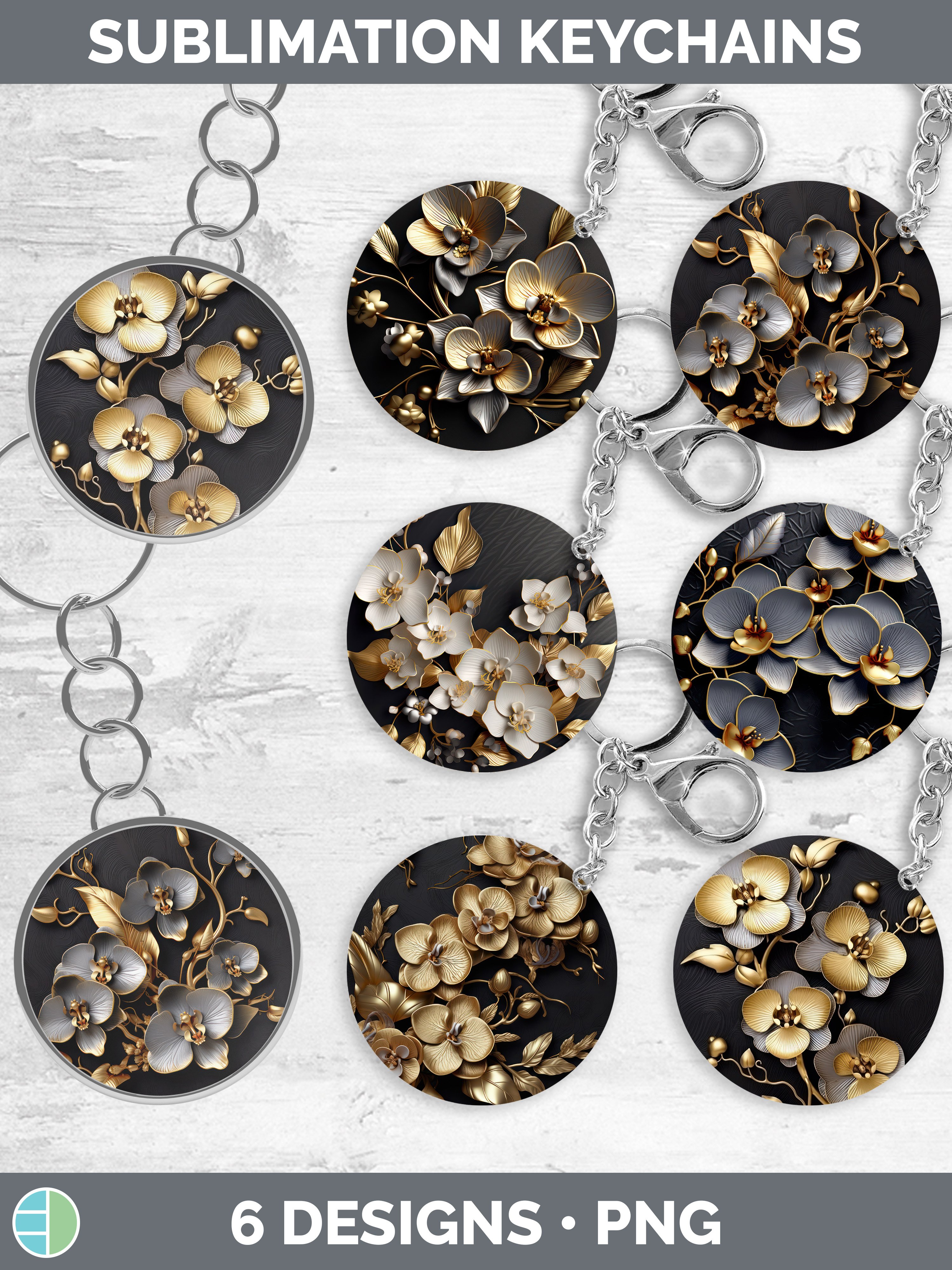 3D Elegant Orchid Flowers Keychain | Sublimation Keyring Des