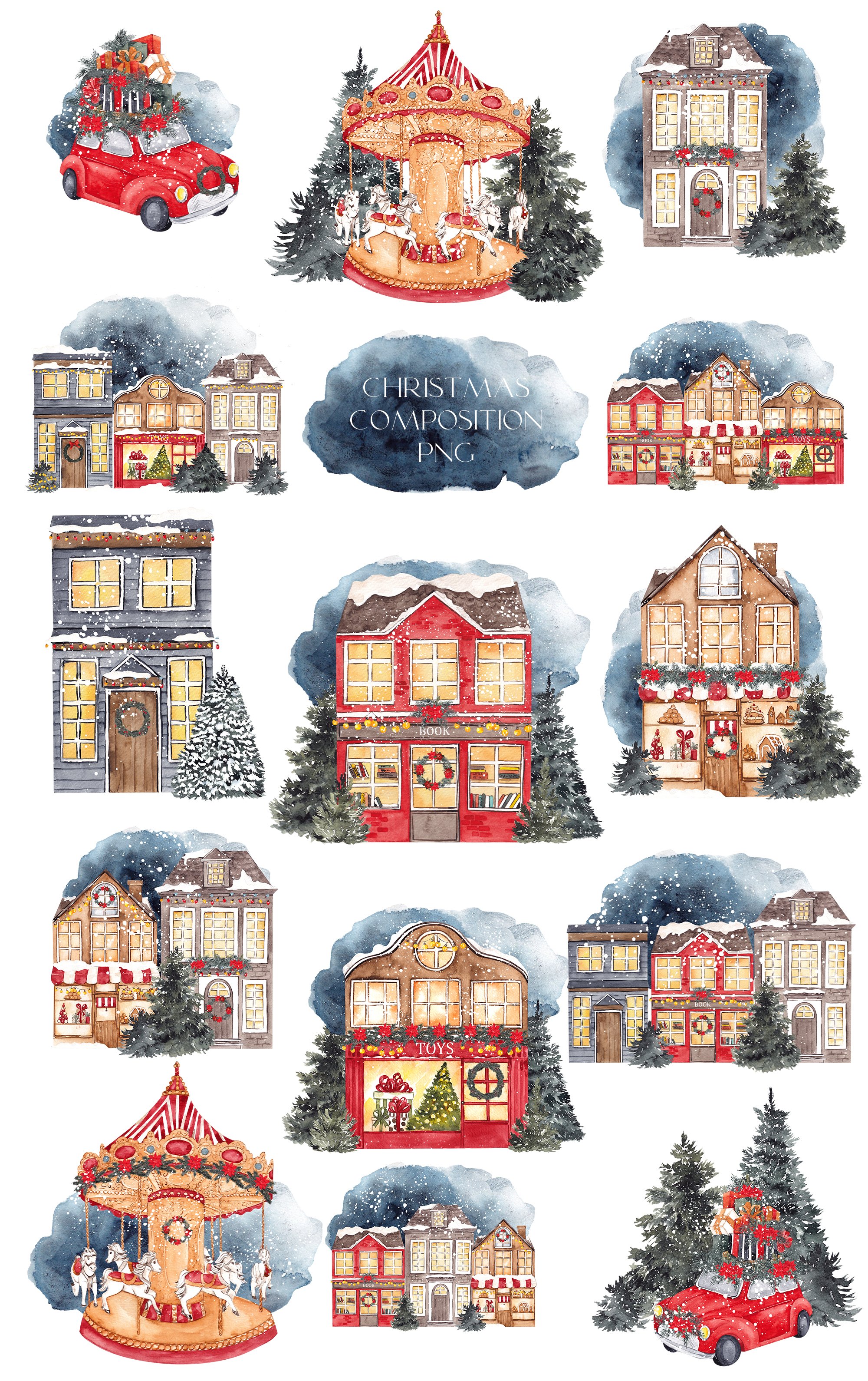 Watercolor Christmas Festival. Watercolor Clipart