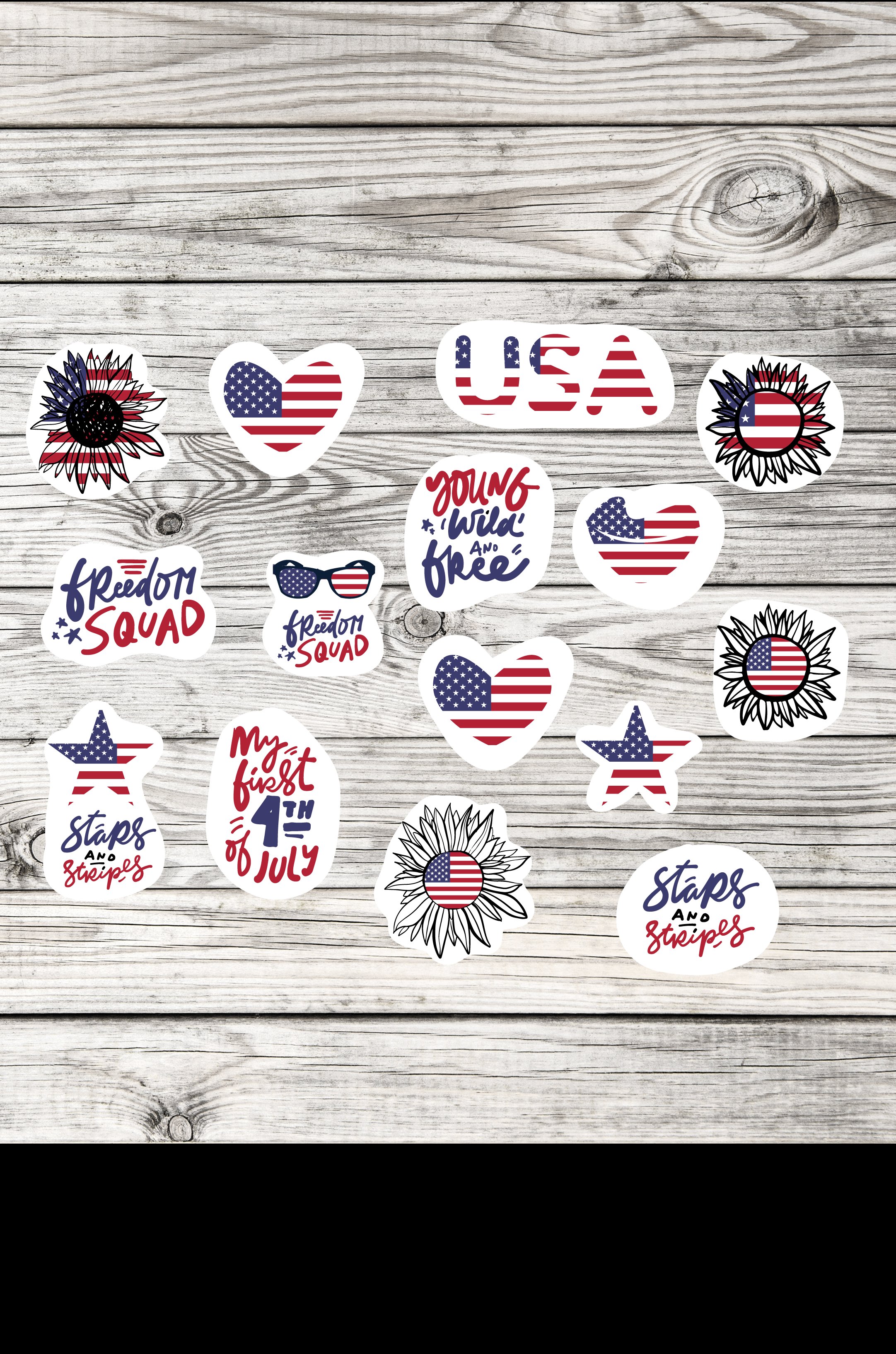4th of july. Patriotic stickers bundle