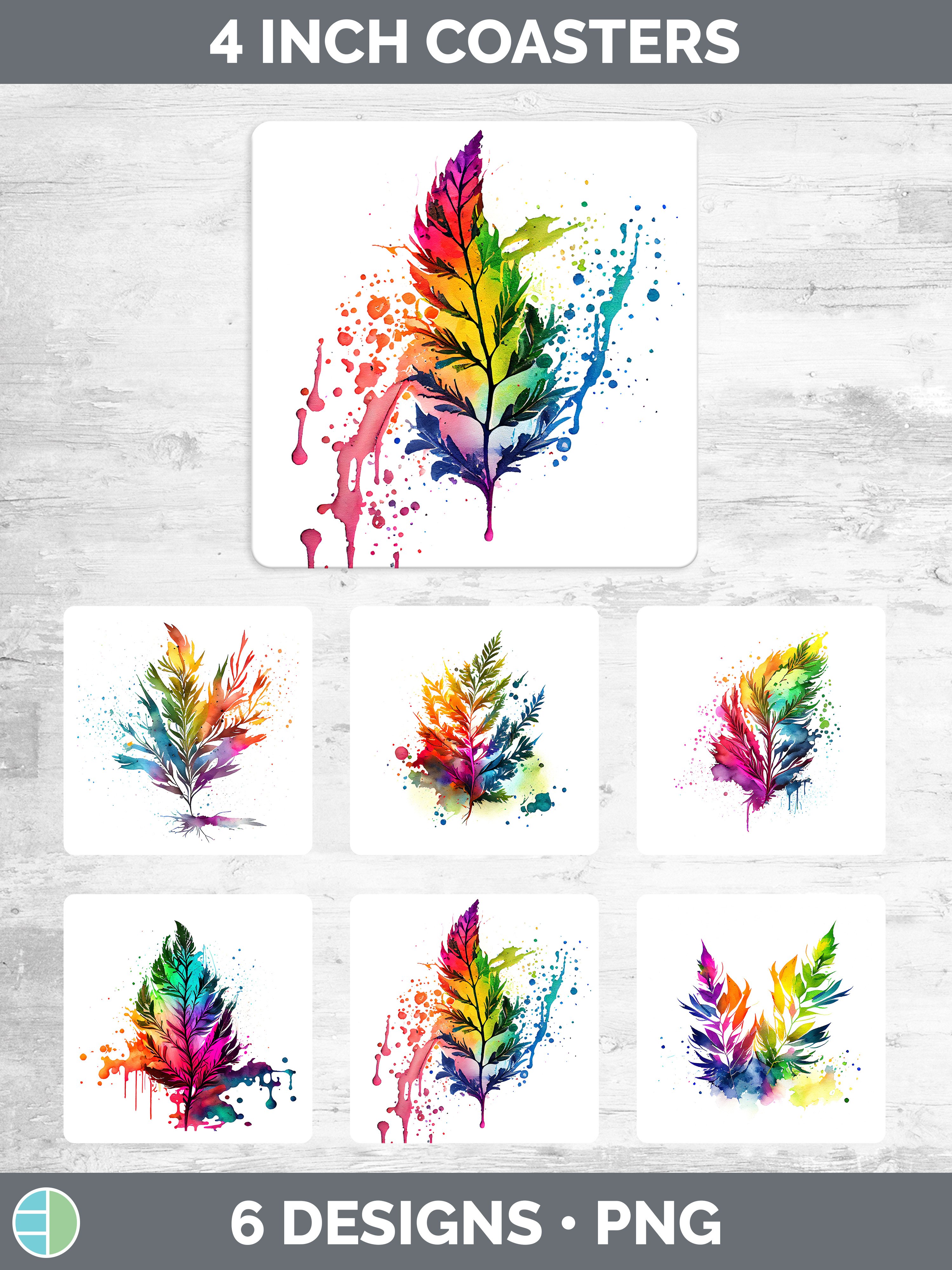 Rainbow Cypress Leaves Square Coaster | Sublimation Coaster