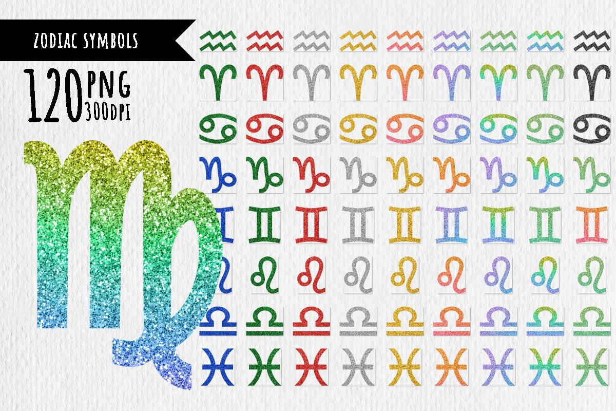 Zodiac glitter symbols bundle
