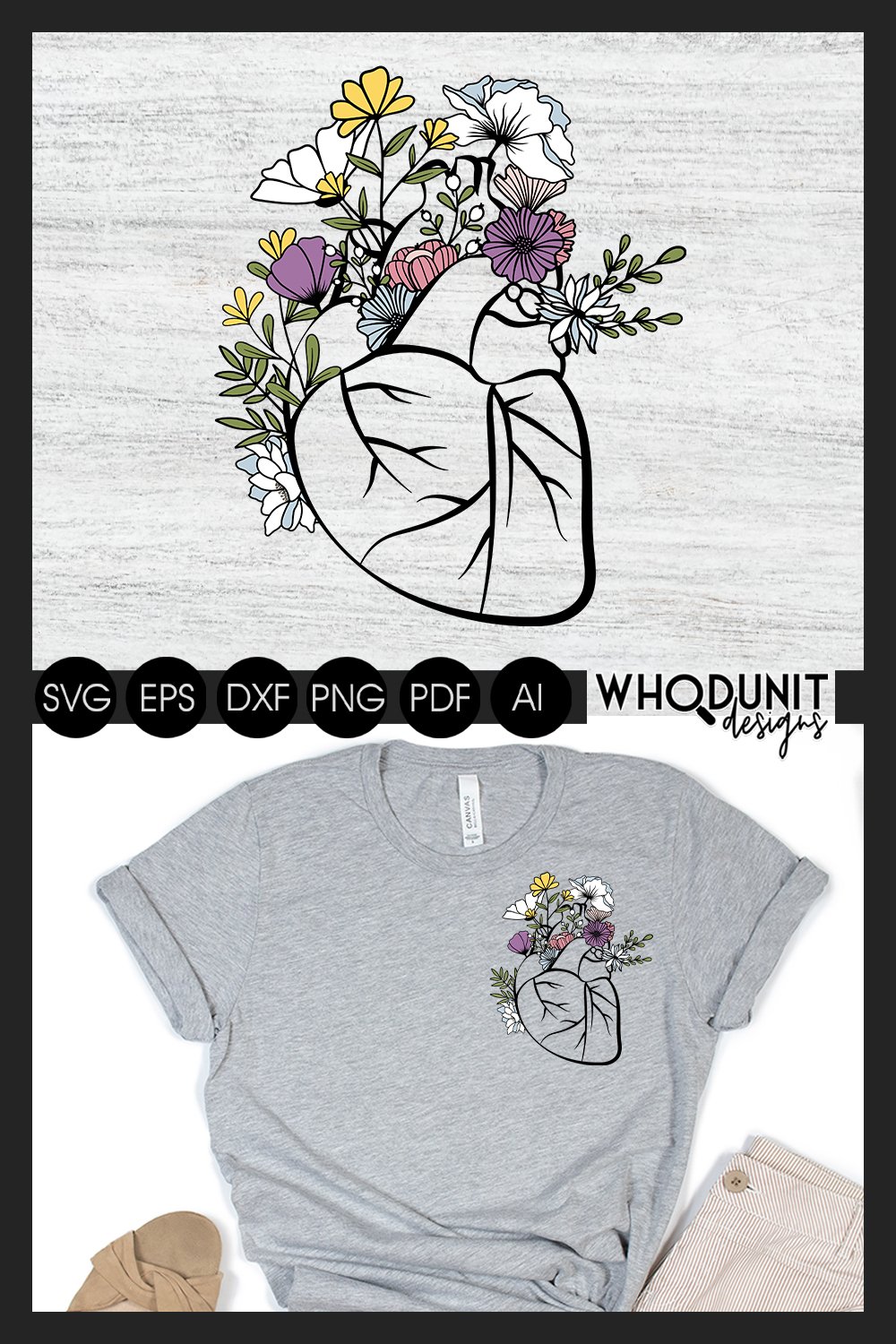 Floral Heart SVG | Anatomical Heart cut file| Human Heart