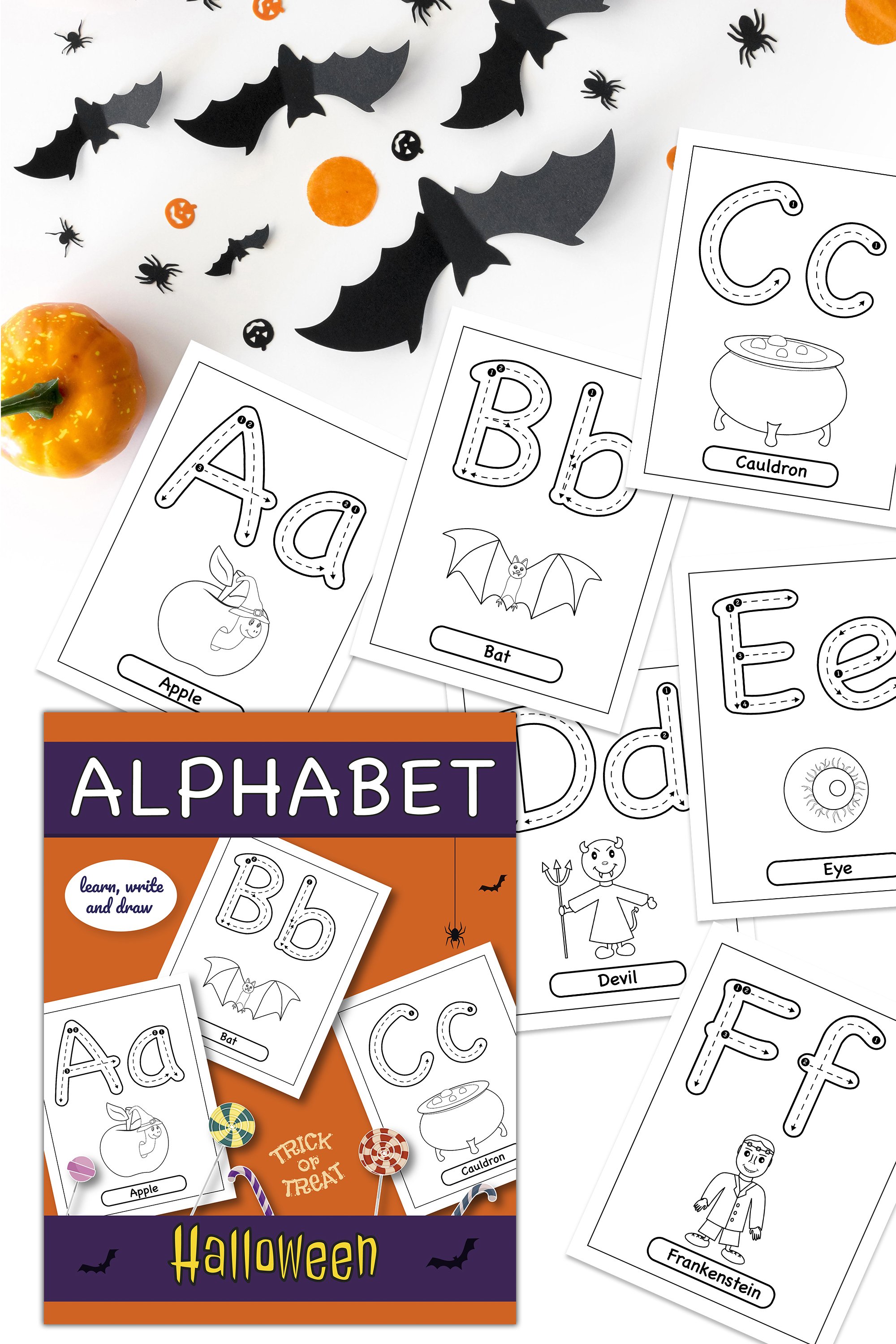 Halloween Alphabet A to Z Worksheets&Coloring pages/book