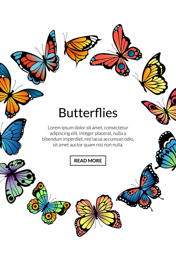 Vector decorative butterflies in circle shape with place for