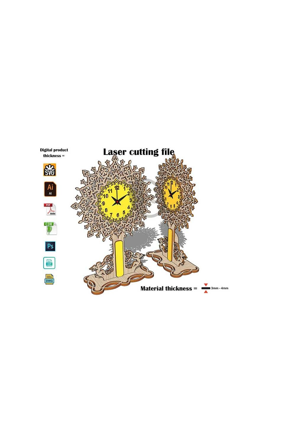 Laser cut angel desk clock SVG 3mm-4mm