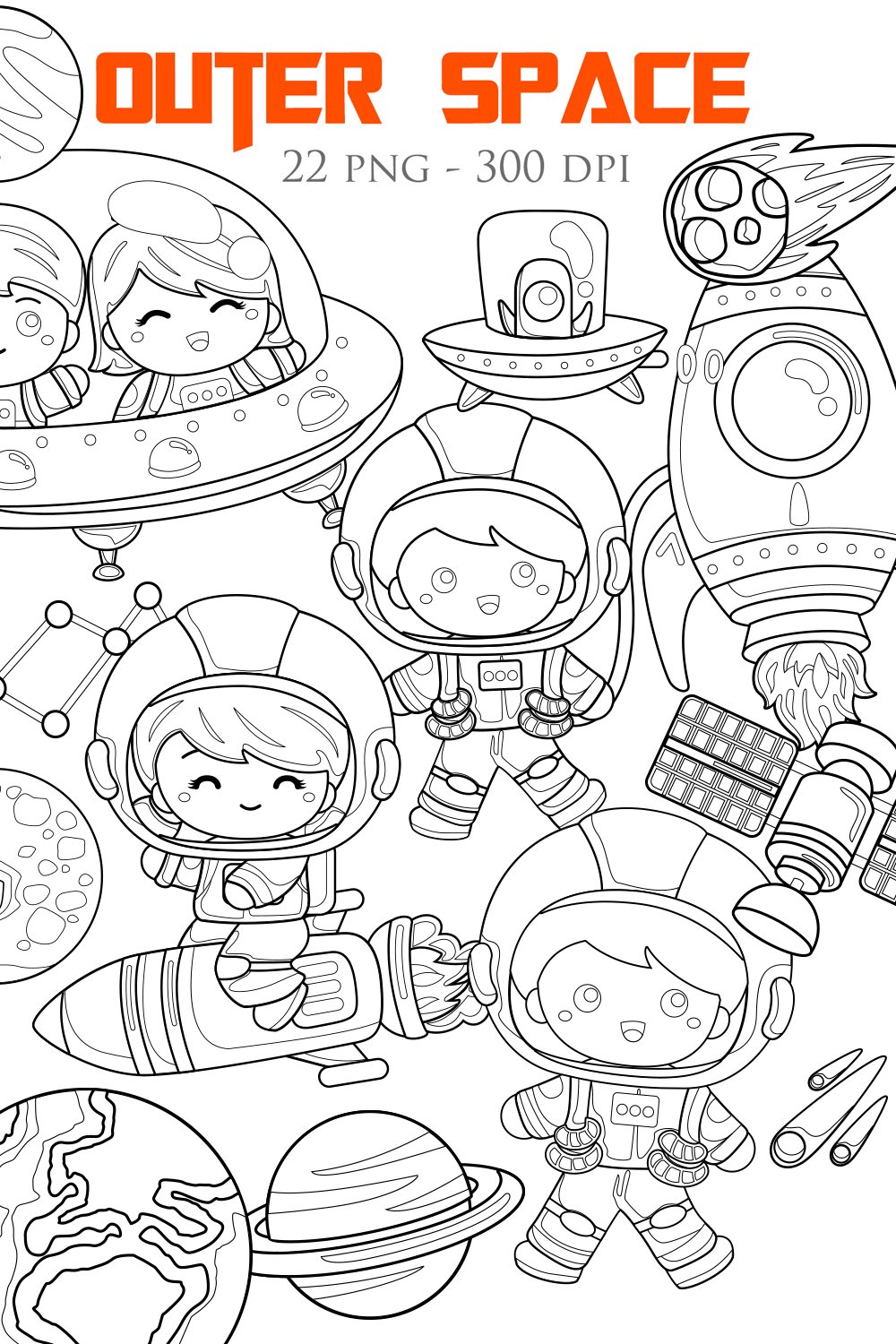 Outer Space Astronaut Rocket Planet Science Digital Stamp