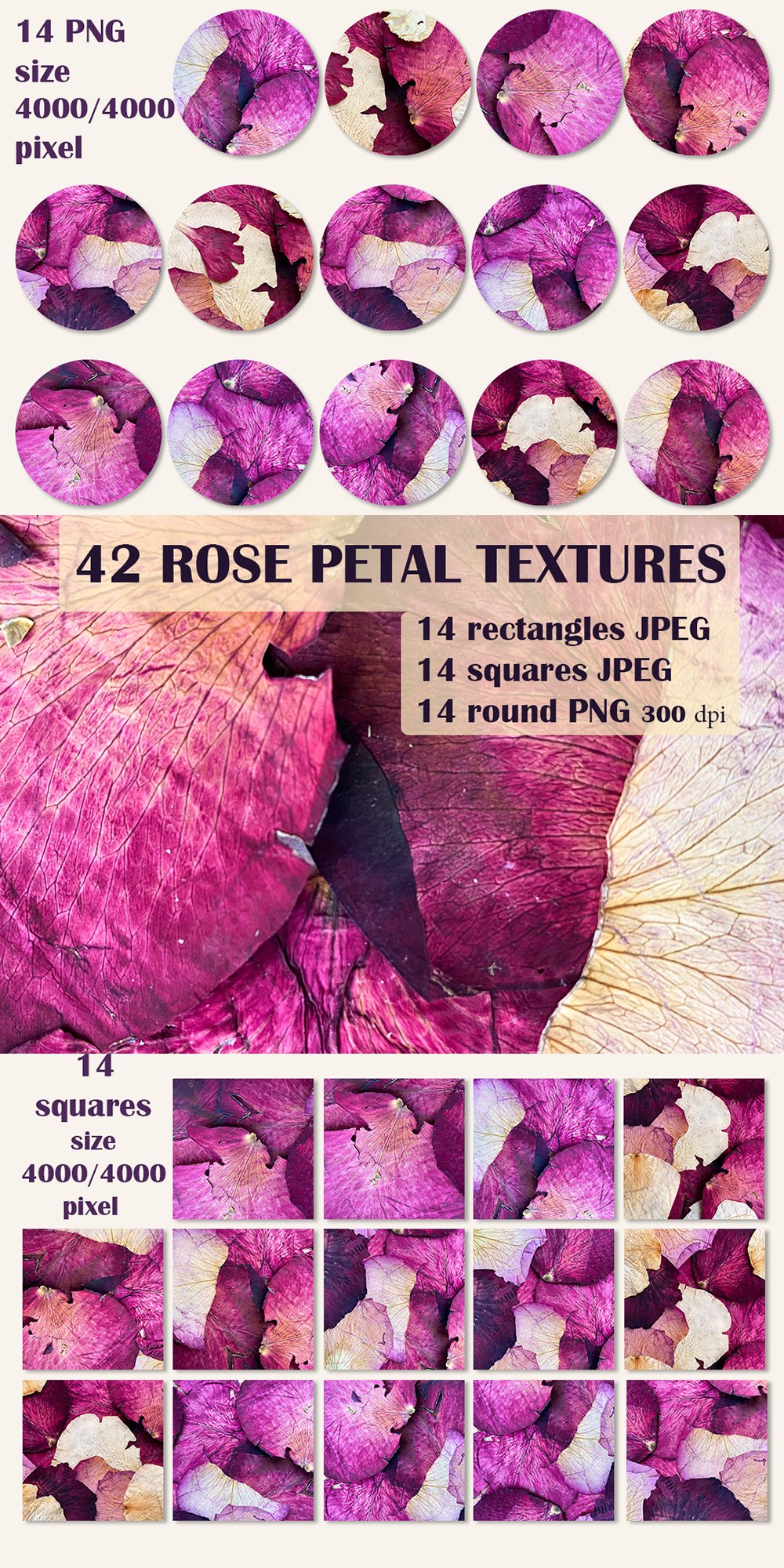 42 DIGITAL TEXTURES OF ROSE PETALS