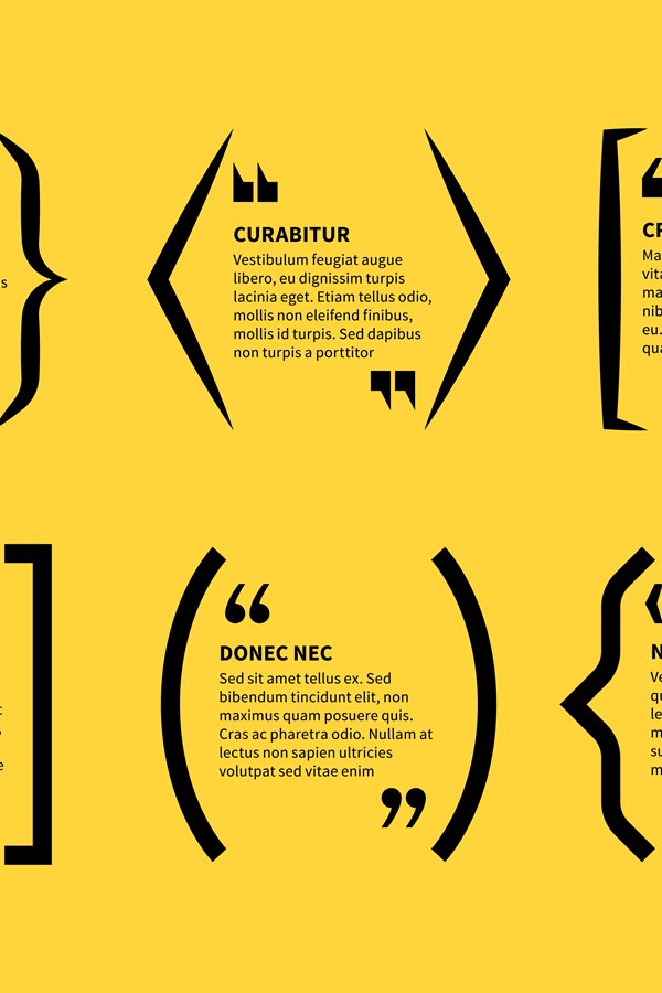 Quotation in brackets. Text in quotes marks, typographic spe