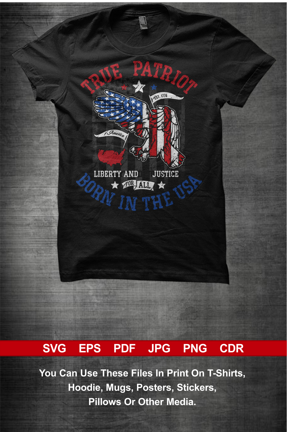 True Patriot Born In The Usa - Liberty and Justice for All