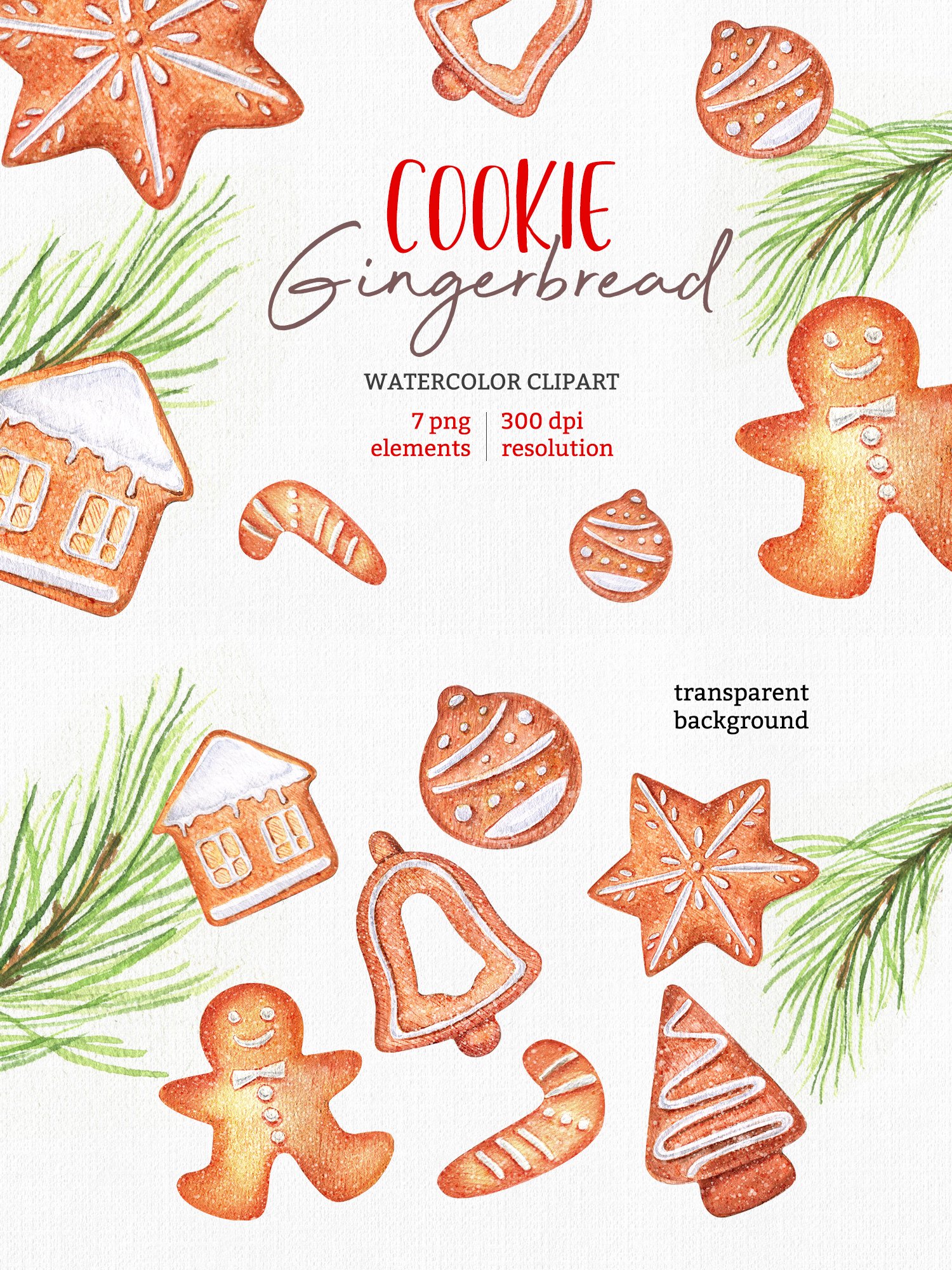 Gingerbread Cookies Clipart. Christmas Watercolor Cookies.