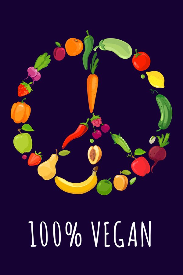 Peace sign from vegetables and fruits