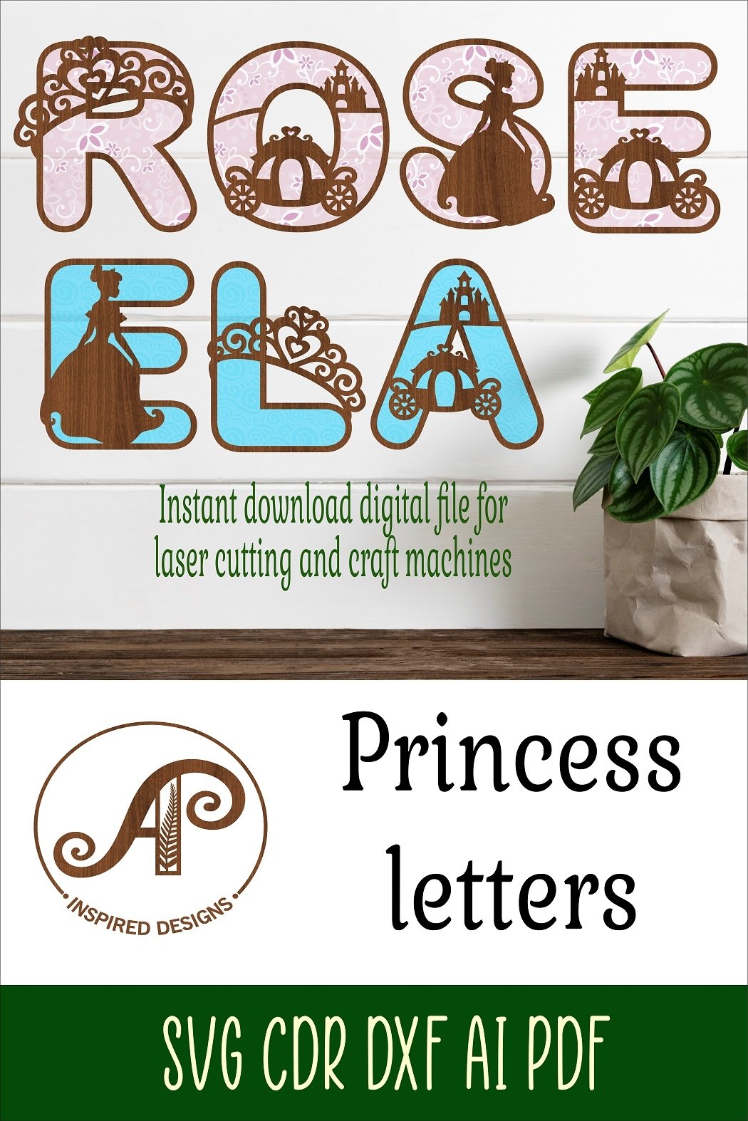 Princess letters alphabet set. 78 layered letters.
