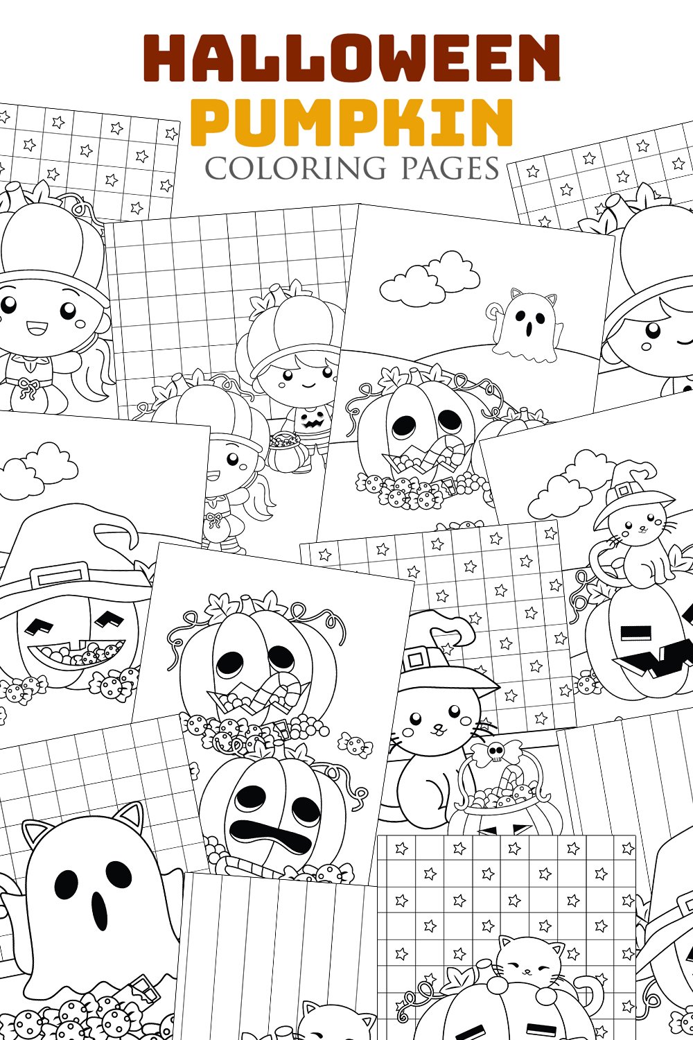 Cute Halloween Pumpkin Symbol Cartoon Coloring Activity Set