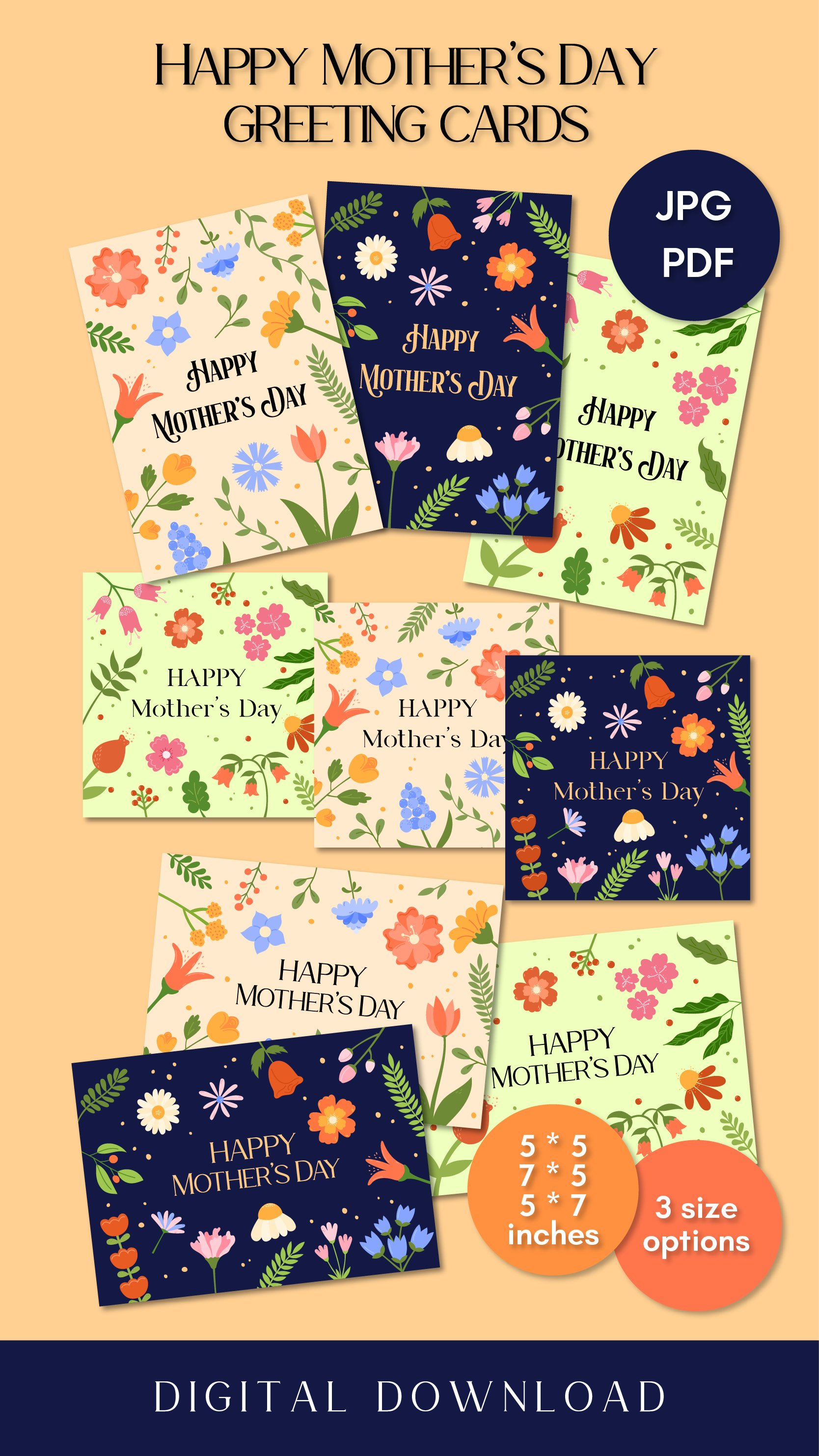 Happy Mothers Day Printable Greeting Cards JPG Floral Design