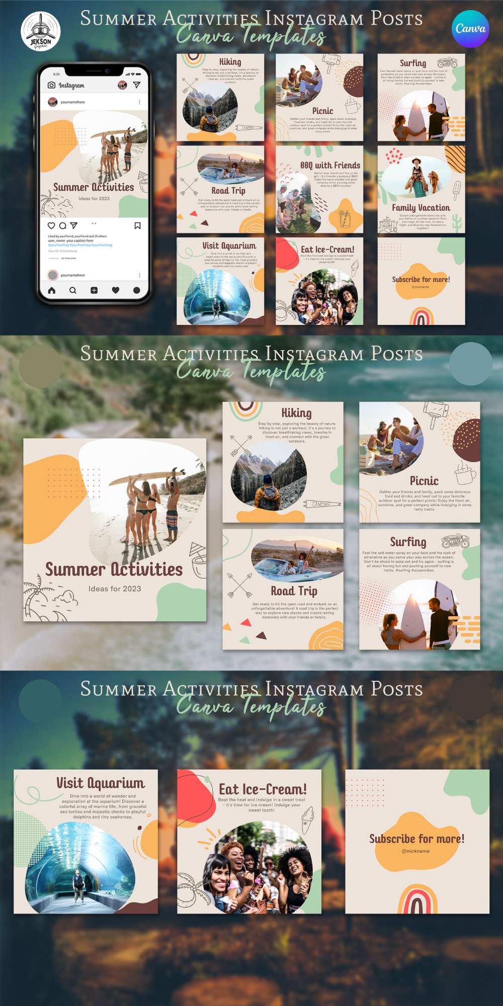 Canva Template | Summer Activities Instagram Posts Bundle