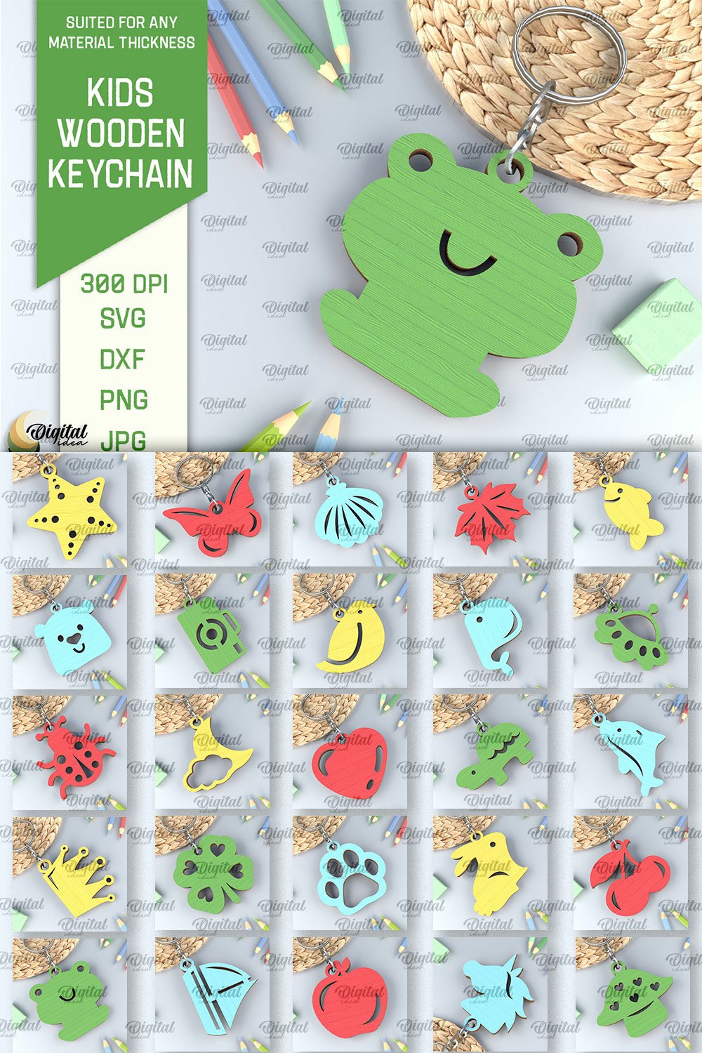 Kids Wooden Keychains Laser Cut Bundle. Key Ring for Kids